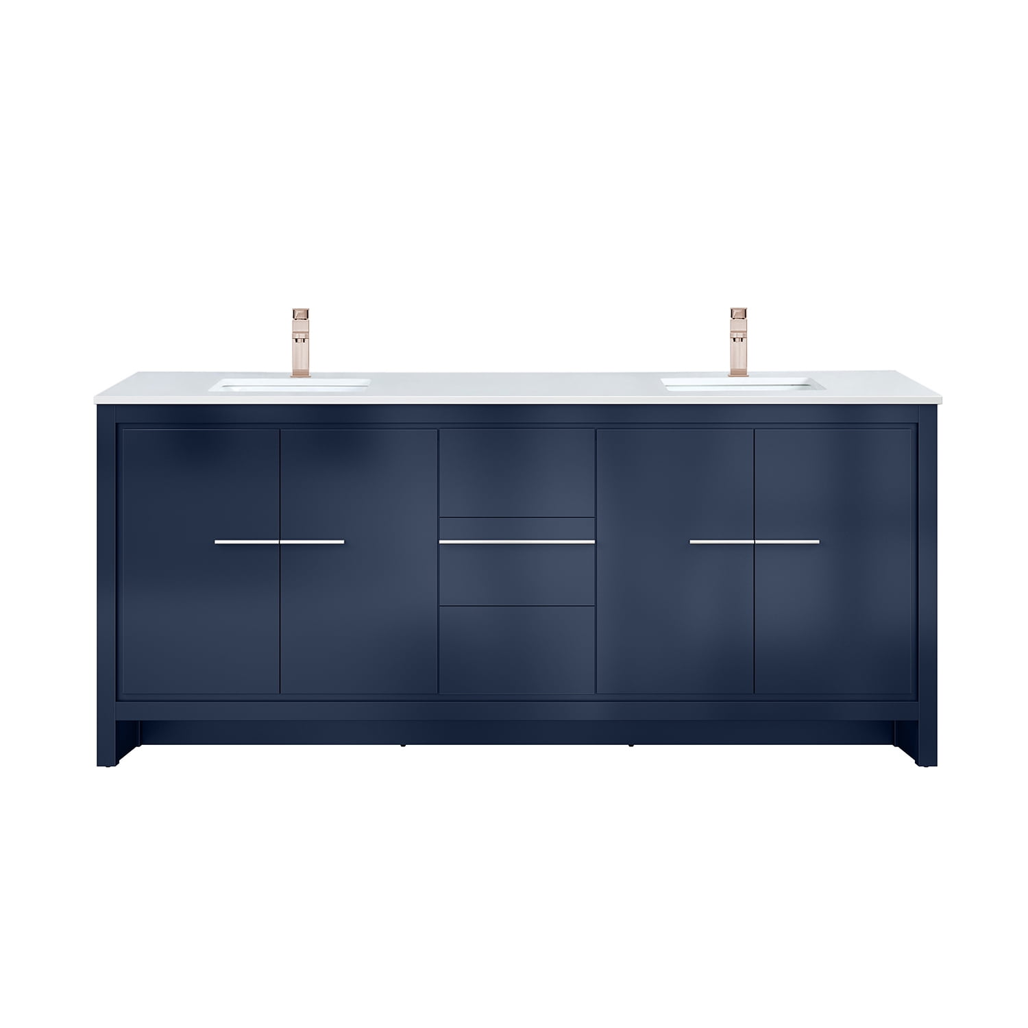 Lafarre 80 in W Navy Blue Double Bath Vanity, Cultured Marble Top and ...