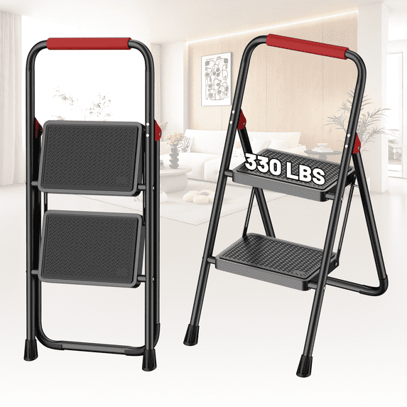 Lafati 2 Step Folding Step Stool for Adults, Heavy Duty Steel Ladder ...