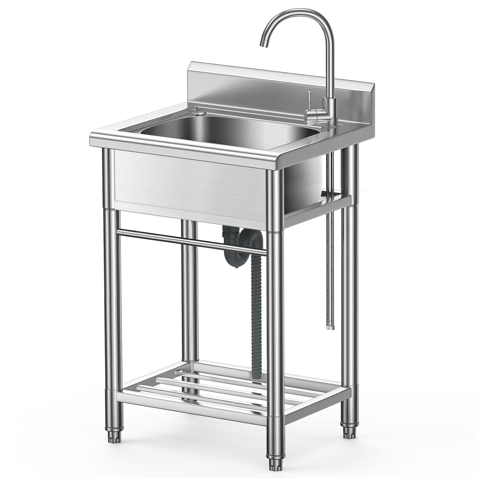 Lafati 23" Stainless Steel Freestanding Utility Sink - Single Bowl with ...