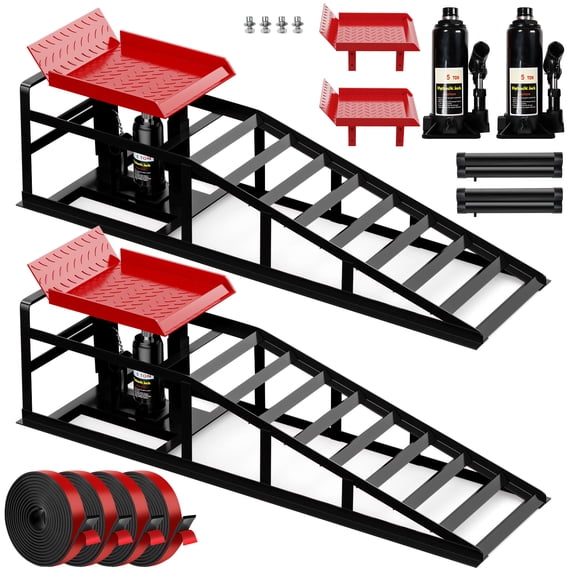 Worcest 2PCS Hydraulic Steel Car Ramps, Heavy Duty Lift, 11023lbs 5T ...
