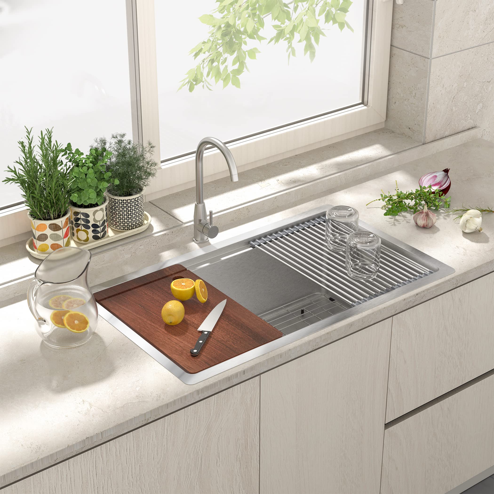 vidaXL Kitchen Sink Undermount Sink with Strainer Stainless Steel Sink ...