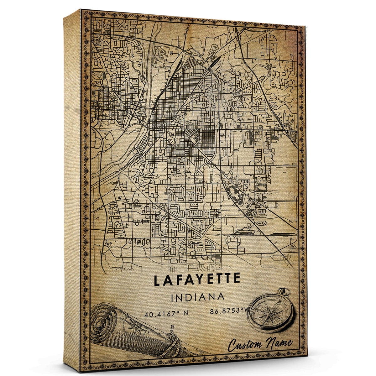 Lafayette Map Poster, Indiana Map Art Poster, Canvas, Lafayette Map ...
