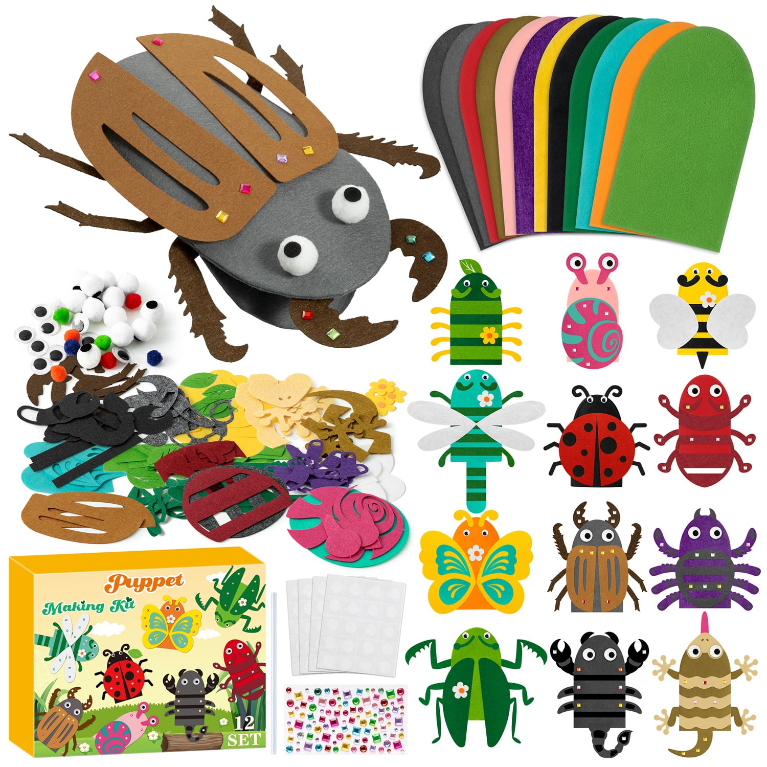Laffact Insects Puppet Making Gift Box Kit DIY Felt Beetle Geckos Shape ...
