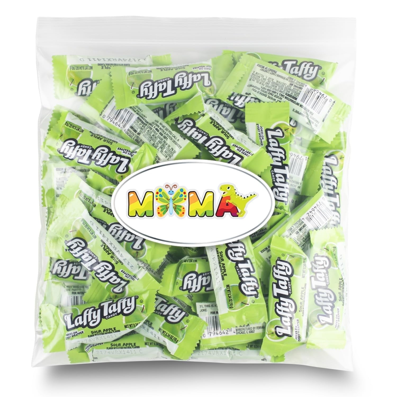 Mima Mima Laffy Taffy Chewy Candy, Sour Apple Flavor, Bulk Pack, Jokes ...