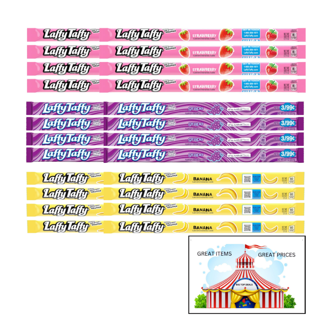 Laffy Taffy Ropes Variety Pack, Strawberry, Banana, Grape, 8 Each Of 3 ...