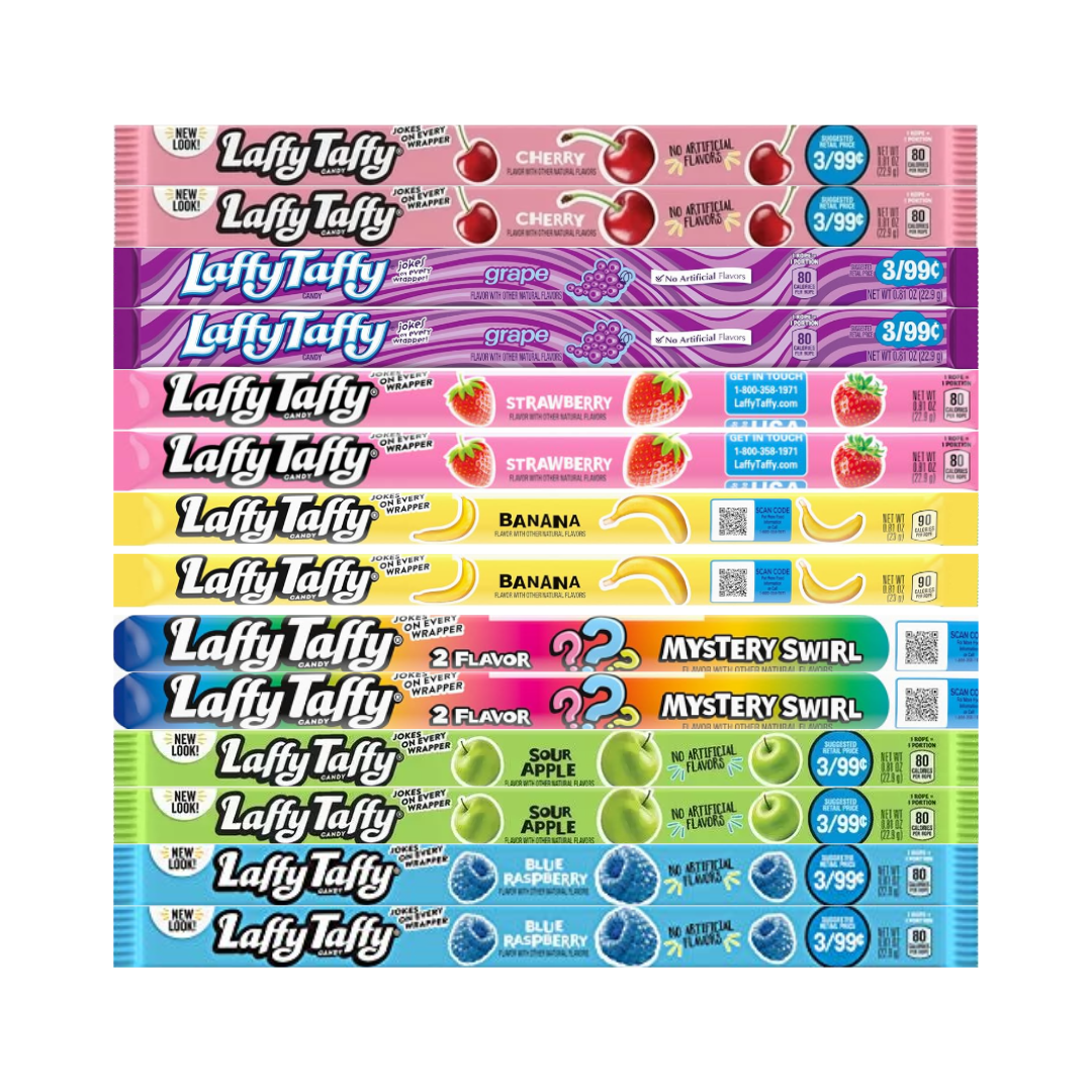 Laffy Taffy Ropes Variety Pack - Strawberry, Banana, Grape, Blue ...