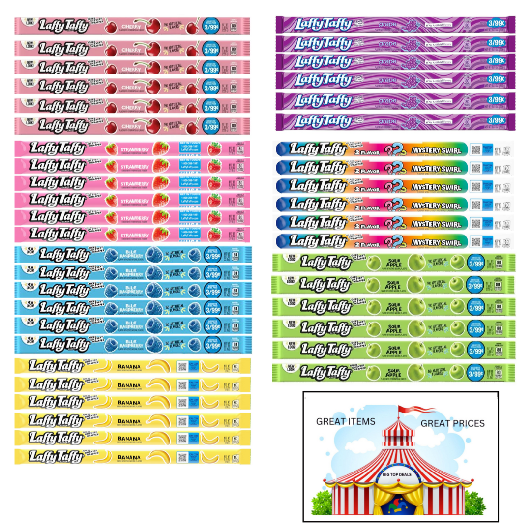 Laffy Taffy Ropes Variety Pack - Strawberry, Banana, Grape, Blue ...