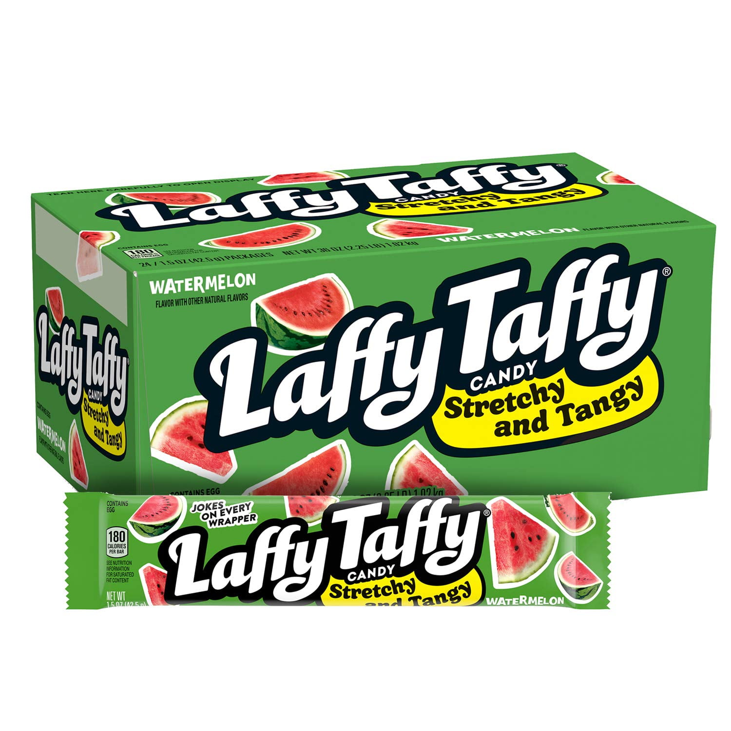 Laffy Taffy Stretchy and Tangy Candy, Watermelon, 1.5 Ounce(Pack of 24 ...