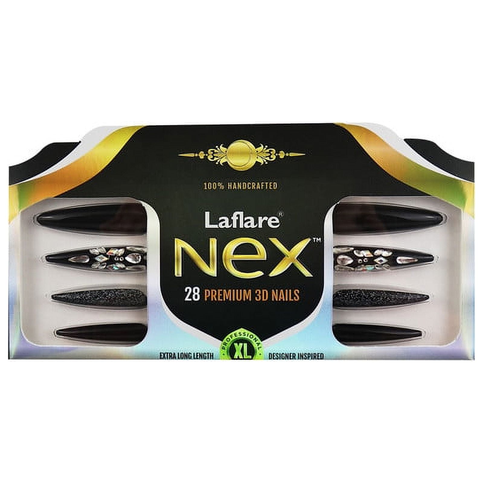 Laflare NEX 6D NAIL X-LONG Stiletto Length False Nails with Nail Glue ...