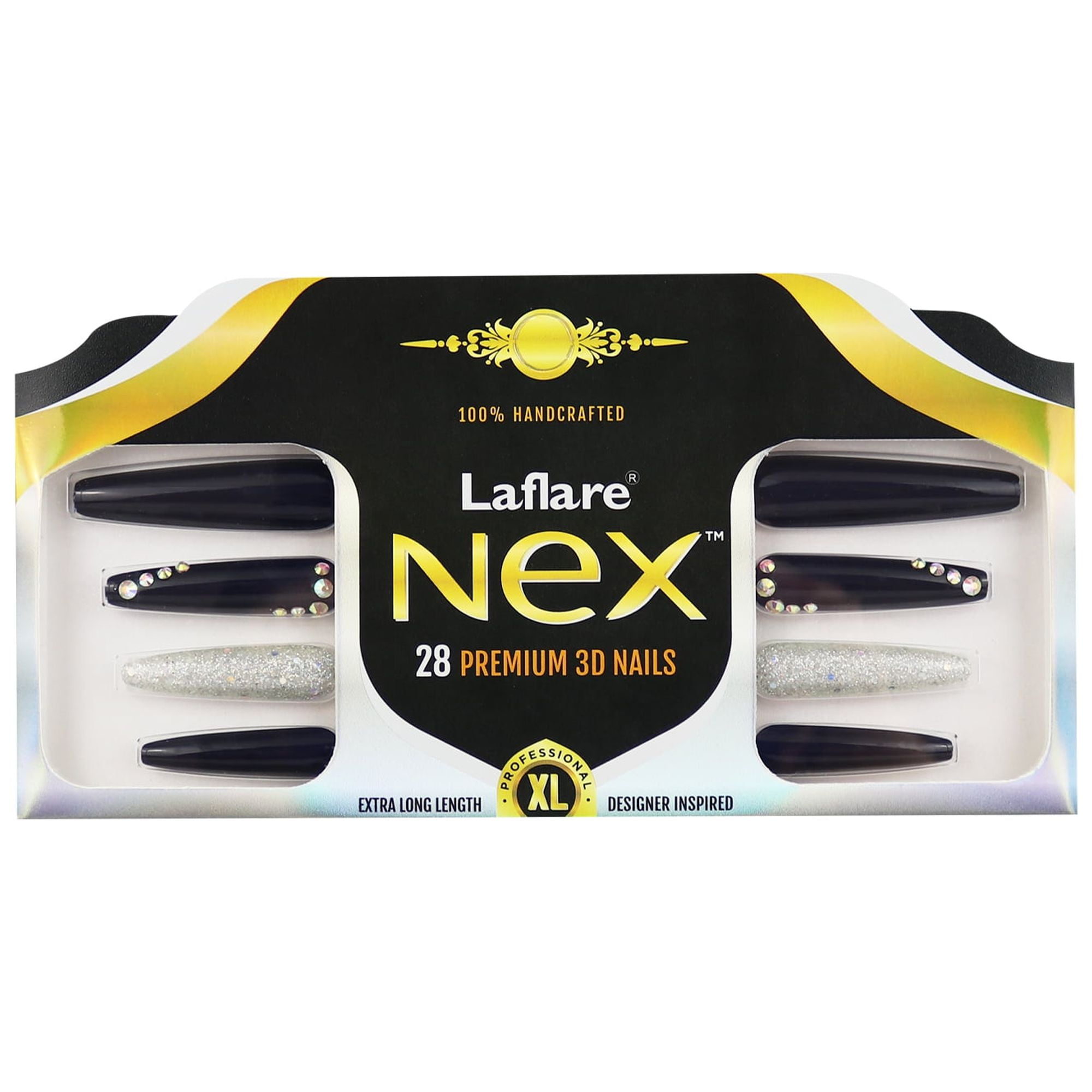 Laflare NEX 7D NAIL XLONG Coffin Length False Nails with Nail Glue ...