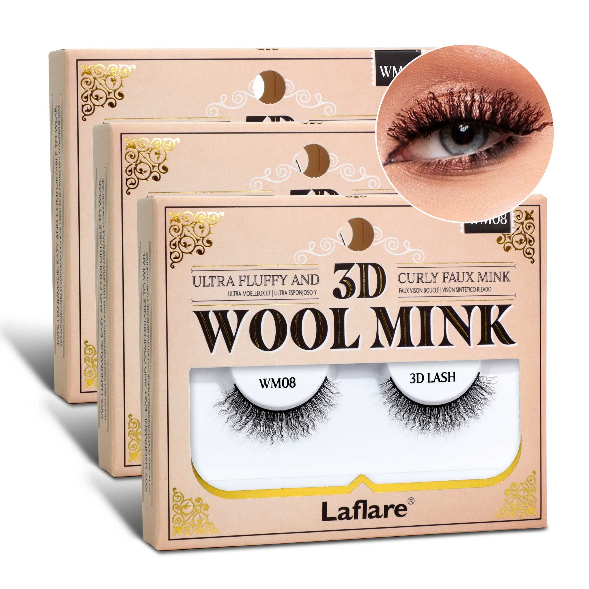 Laflare Wool Curl Faux Mink 3D Eyelashes | Lightweight, Reusable ...
