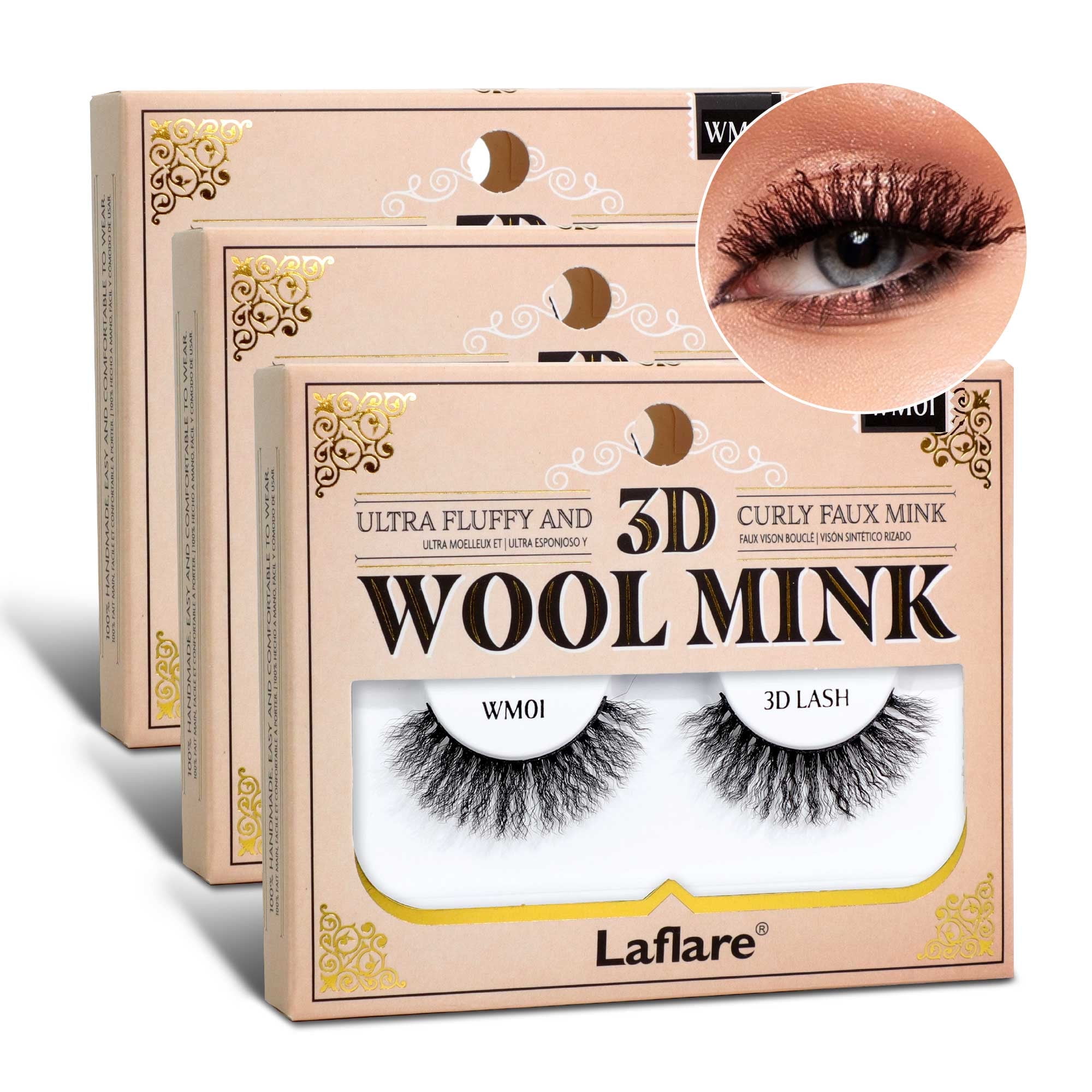 Laflare Wool Curl Faux Mink 3D Eyelashes | Lightweight, Reusable ...