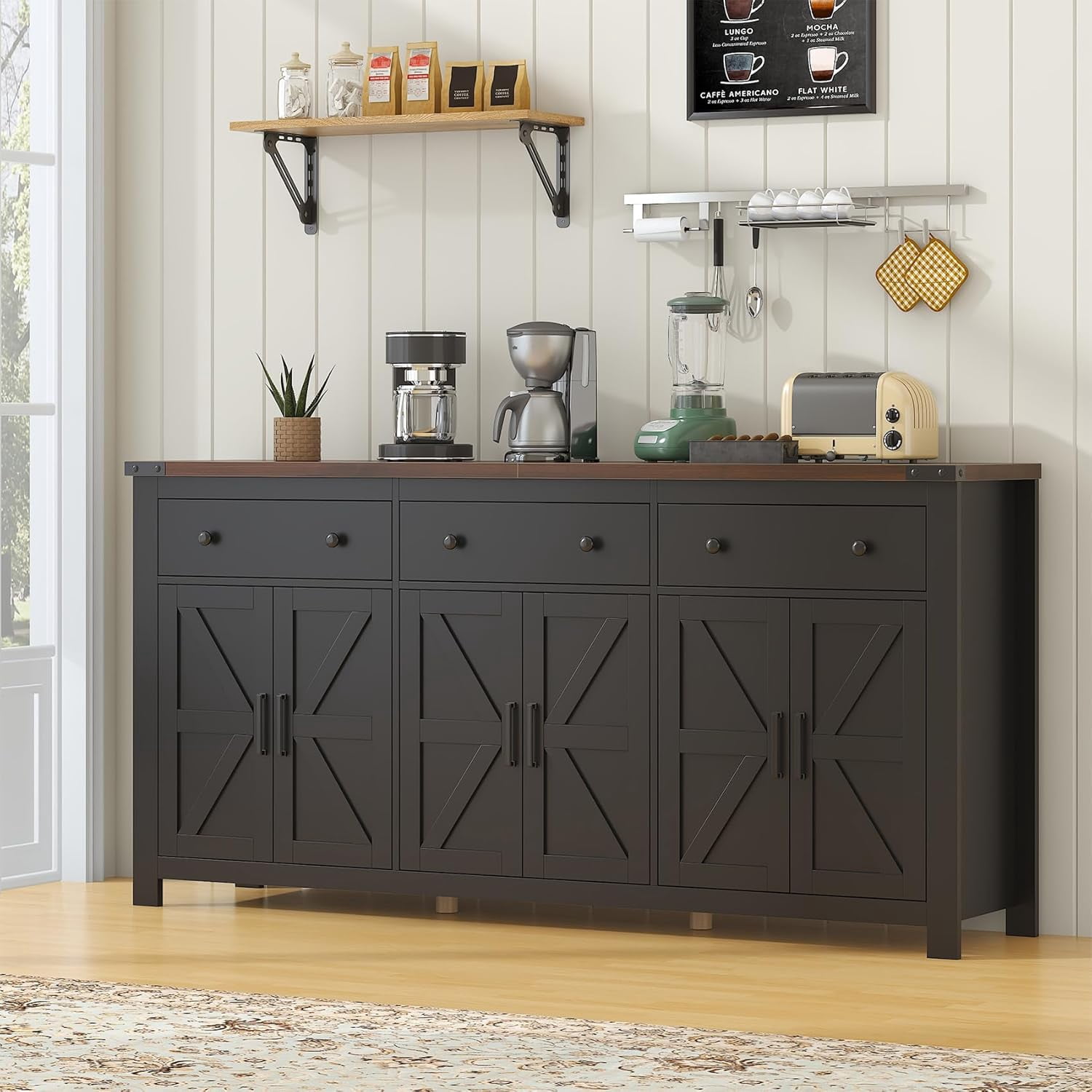 Lafnest 71" Farmhouse Sideboard with 6 Barn Doors & 3 Drawers,Buffet ...