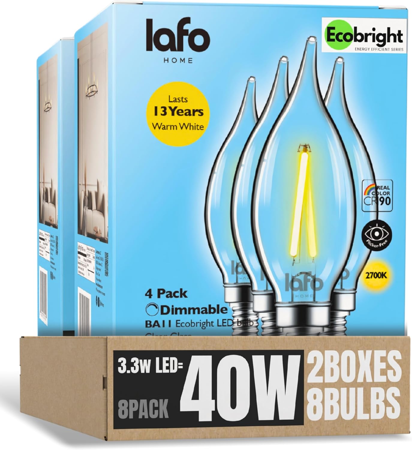 LafoHome EcoBright BA11 LED Filament Bulb, 40W Equivalent, 2700K Warm ...