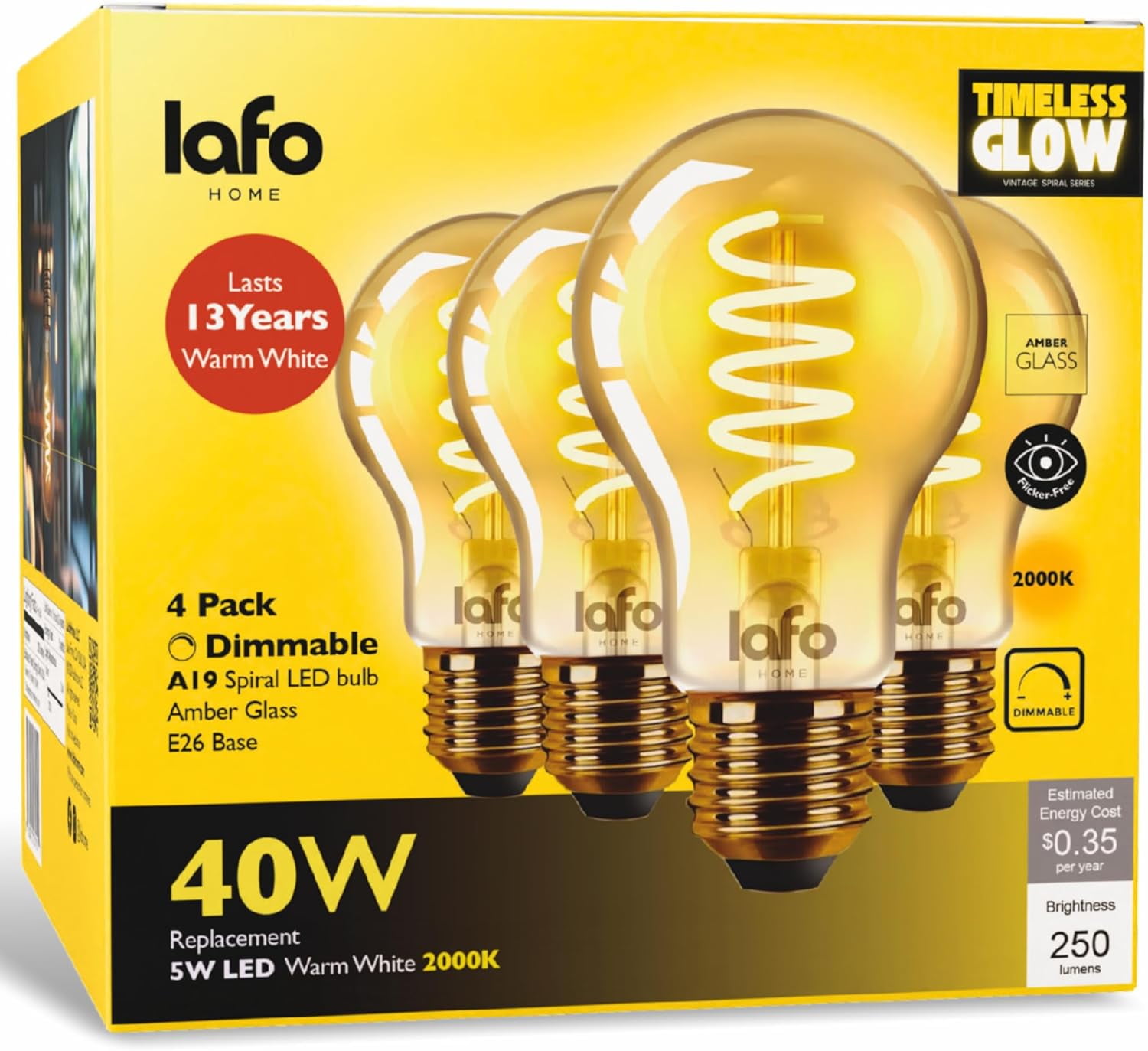LafoHome TimelessGlow A19 LED Straight Filament Bulb, 40W Equivalent ...