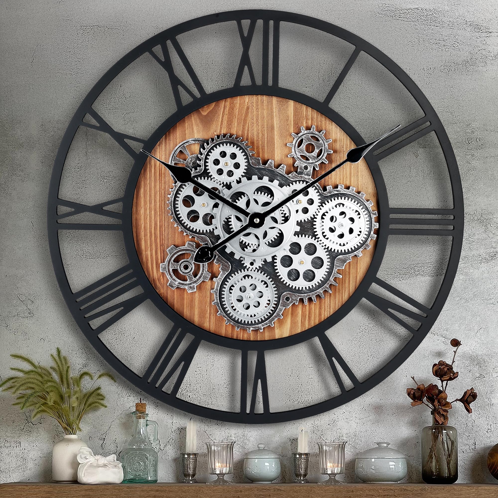 Lafocuse 23 Inch Gear Clock with Moving Gears,Large Wall Clocks for ...