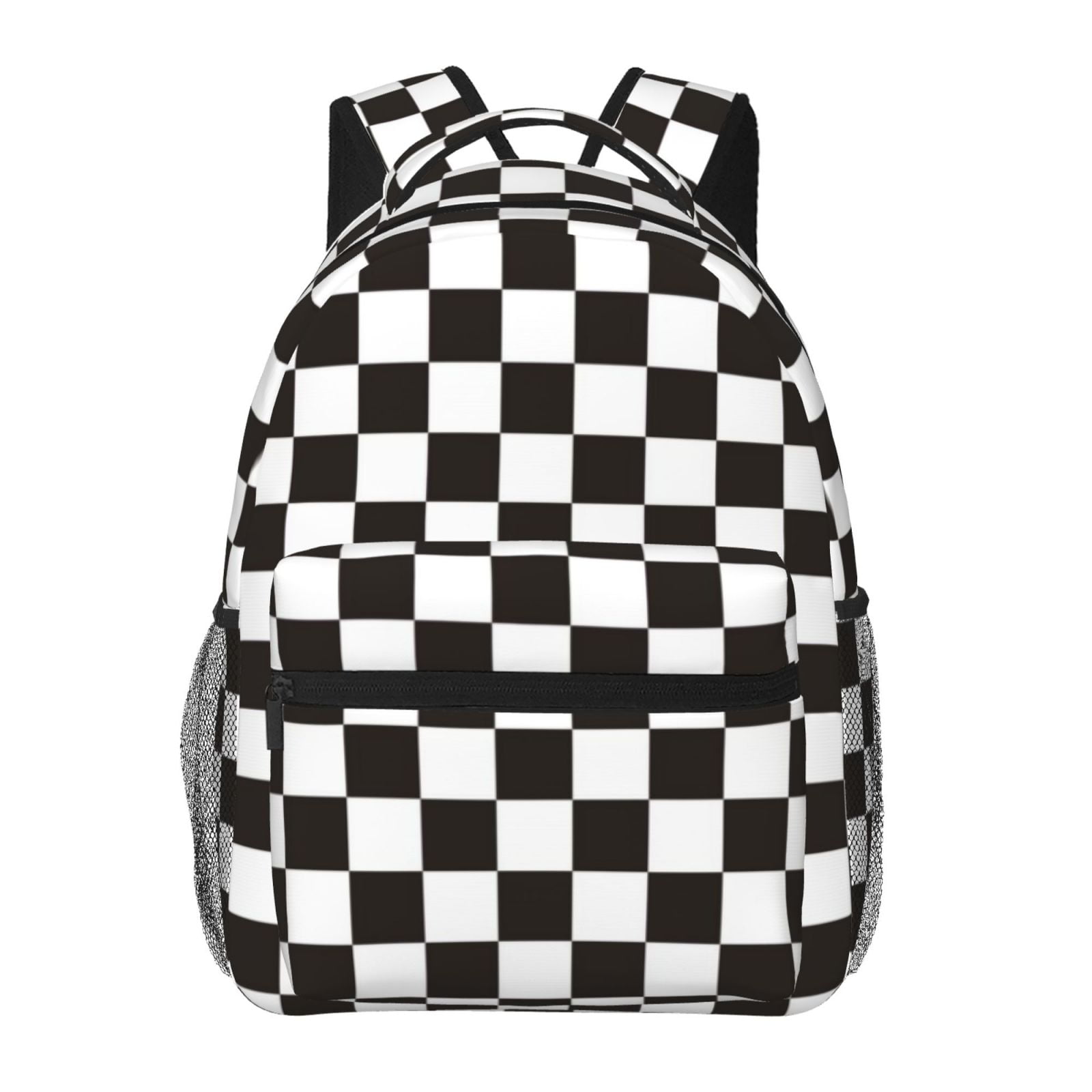 Lafuoo Black and White Checkerboard Pattern Casual Backpack, Adjustable ...