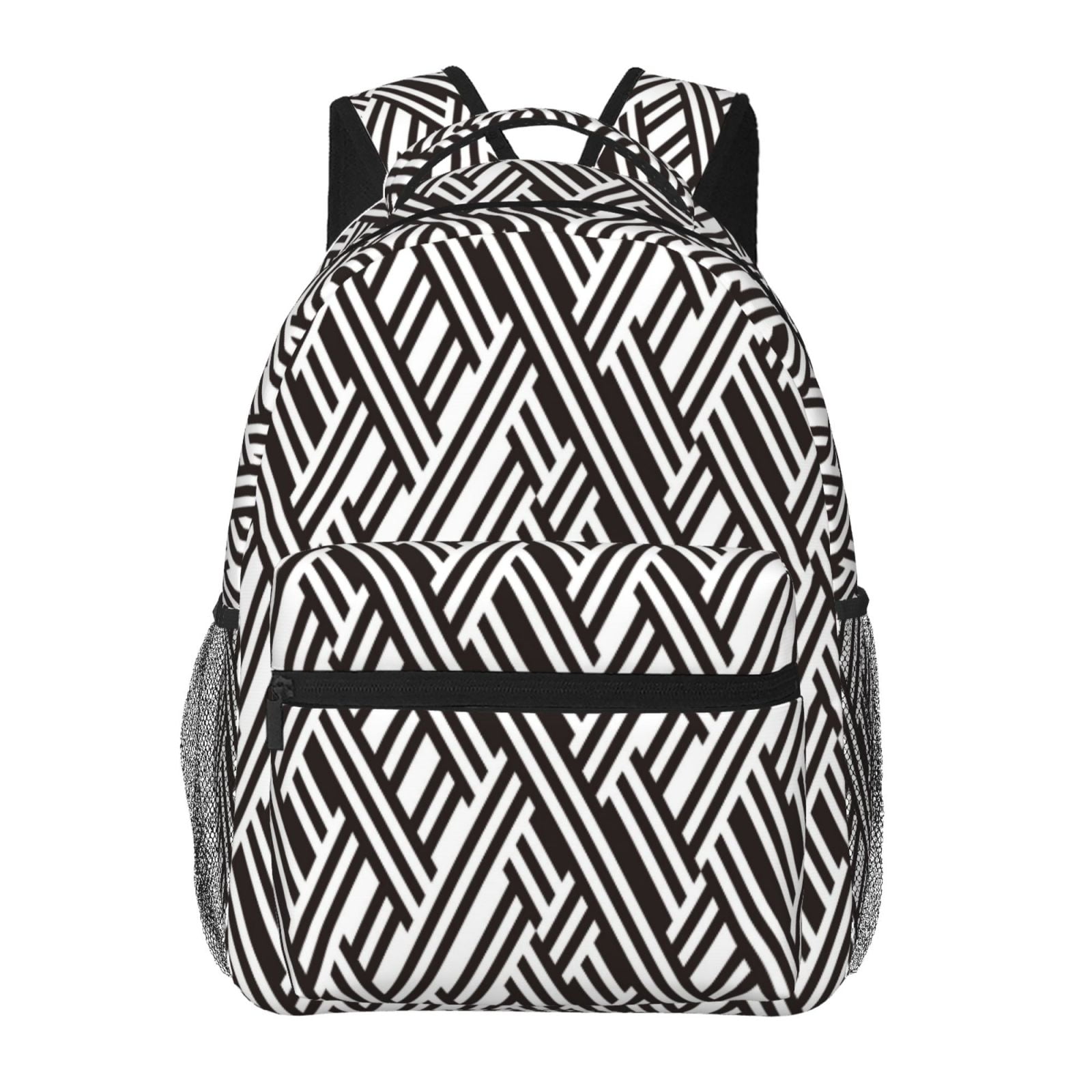 Lafuoo Black White Stripes Pattern Casual Backpack, Adjustable Shoulder ...