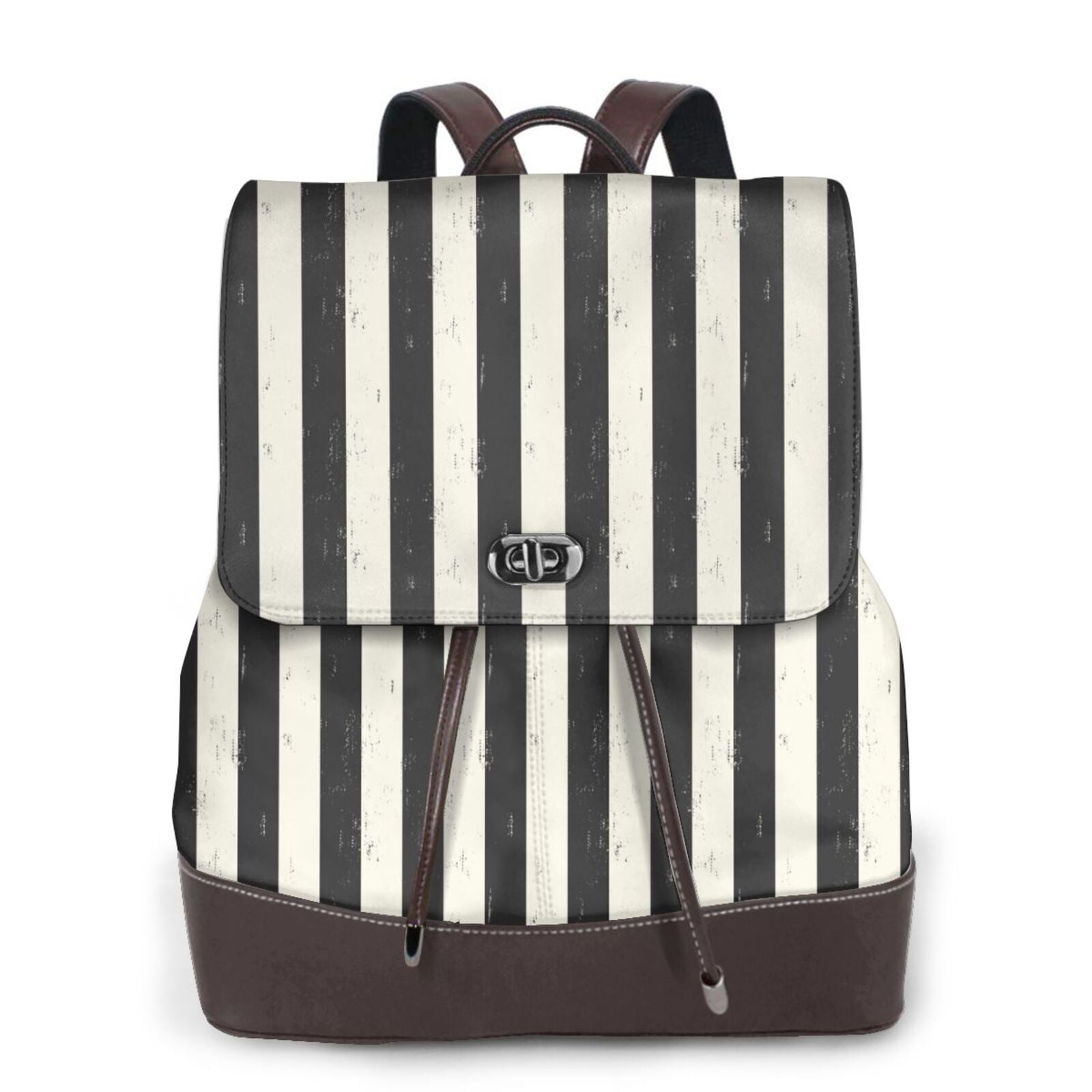 Lafuoo Black And White Thick Stripes Pattern Leather Backpack ...