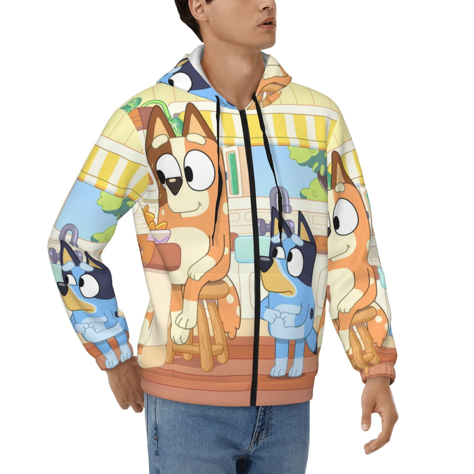 Lafuoo Bluey Pattern Men's Hooded Zip-Up Cardigan, Long-Sleeved Sport ...