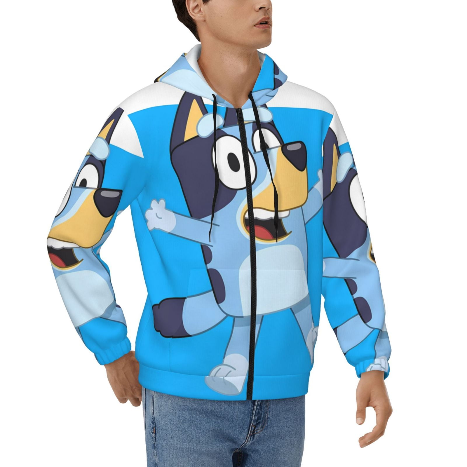 Lafuoo Bluey Pattern Men's Hooded Zip-Up Cardigan, Long-Sleeved Sport ...