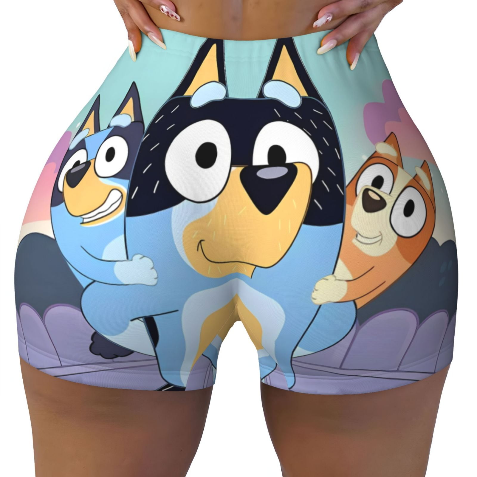 Lafuoo Bluey Pattern Women's Sports Stretch Shorts with Pockets Yoga ...