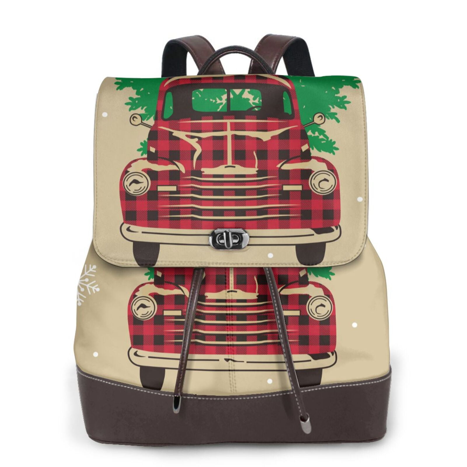 Lafuoo Christmas Vintage Red Truck Pattern Leather Backpack, Adjustable ...