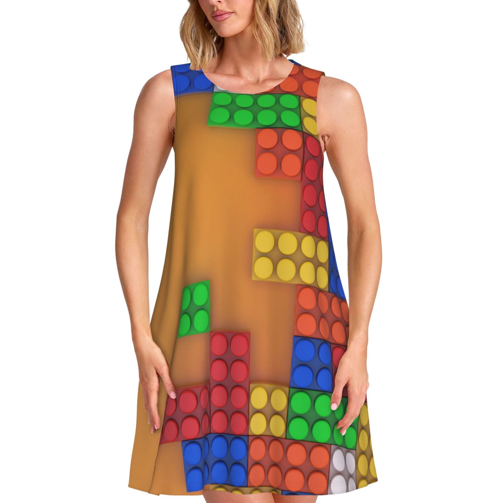 Lafuoo Colorful Building Blocks A Pattern Women's Sleeveless Dress ...