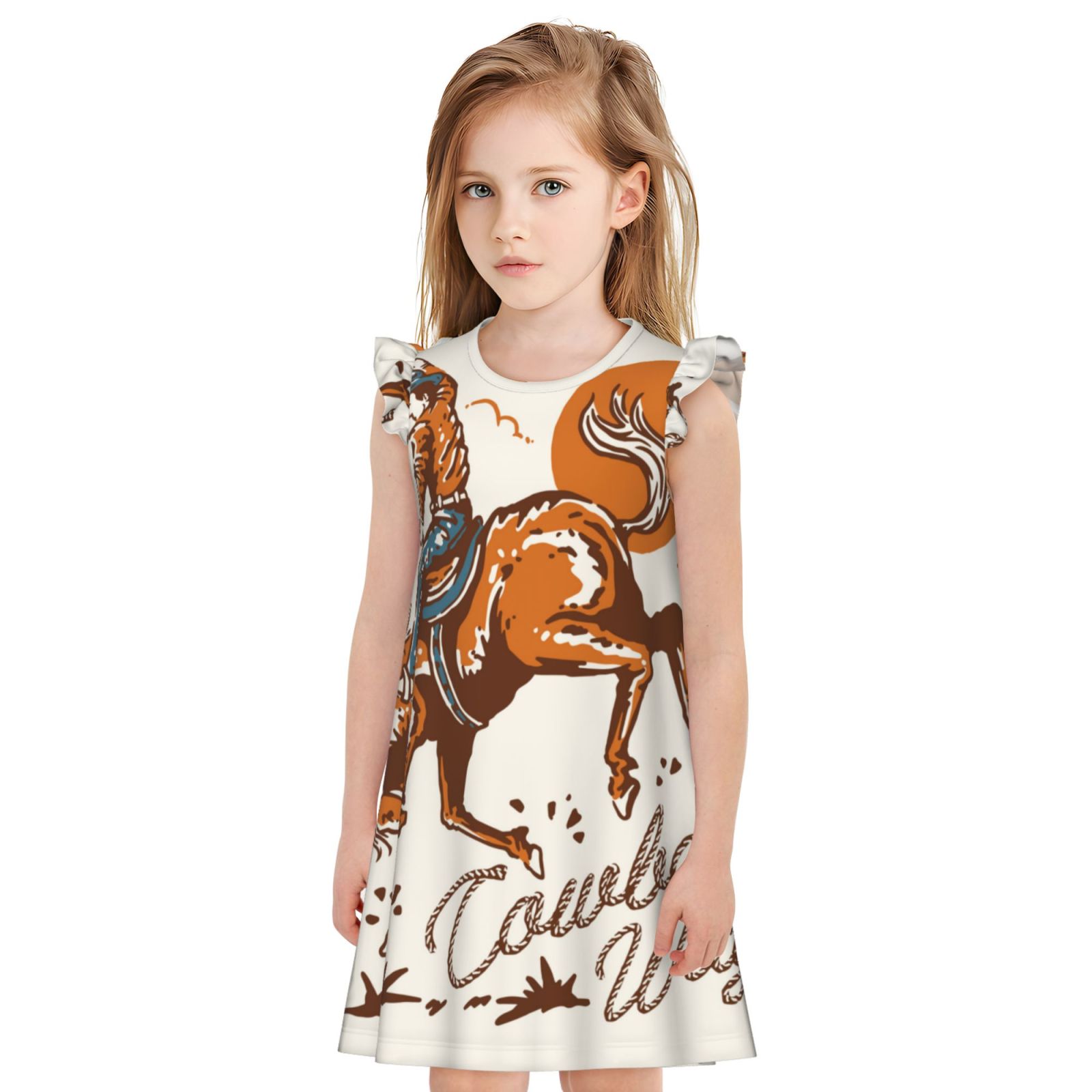 Lafuoo Cowboy Riding Horse Pattern Girls' Small Flying Sleeve ...