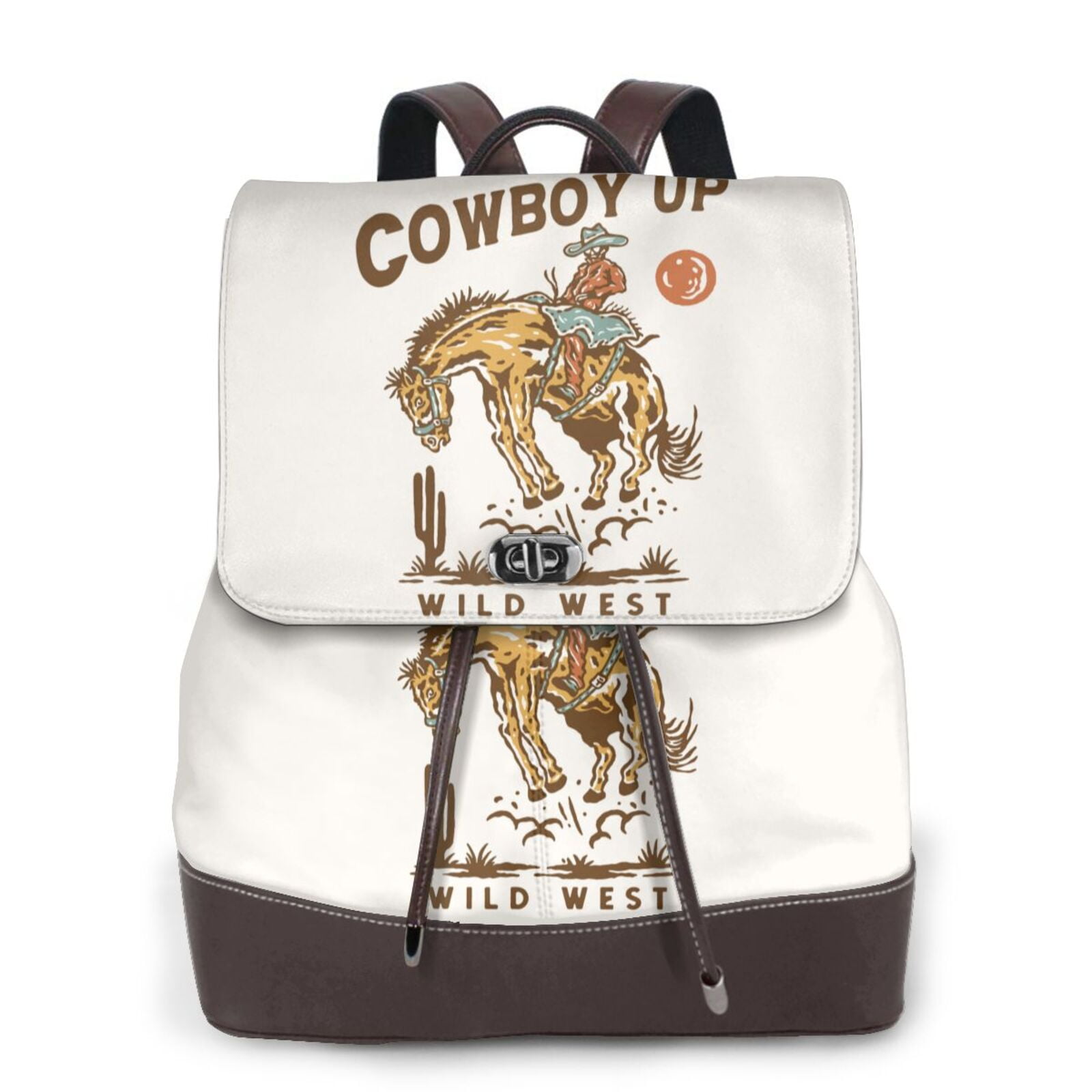 Lafuoo Cowboy Up Vintage Wild West Pattern Leather Backpack, Adjustable ...