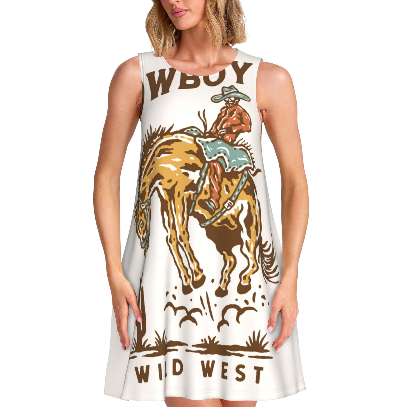 Lafuoo Cowboy Up Vintage Wild West Pattern Women's Sleeveless Dress ...