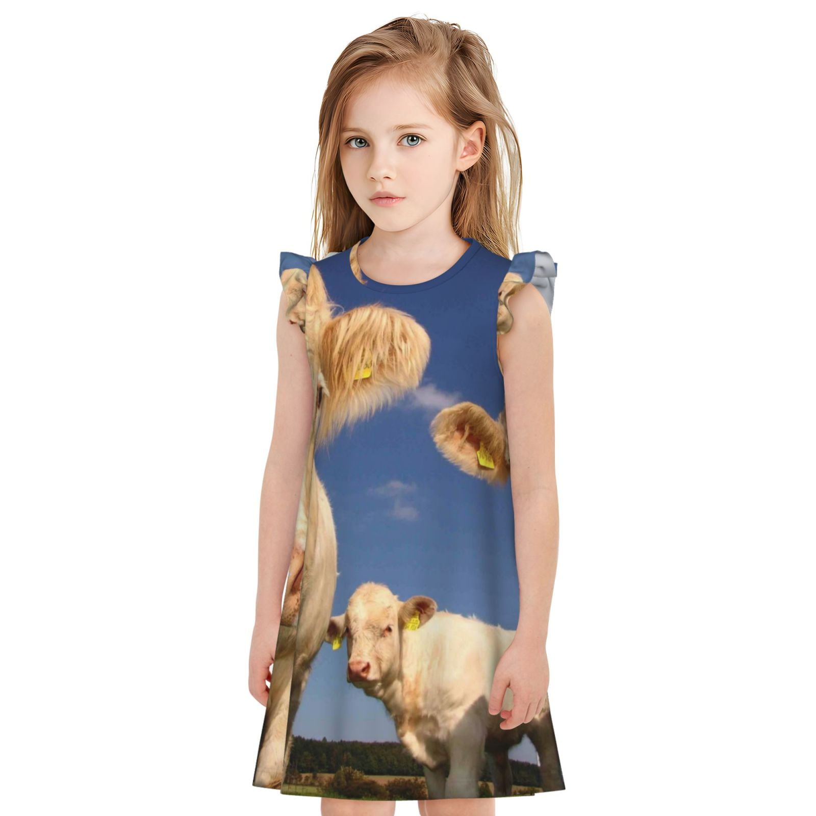 Lafuoo Cows Cattles Pattern Girls' Small Flying Sleeve Nightdress ...