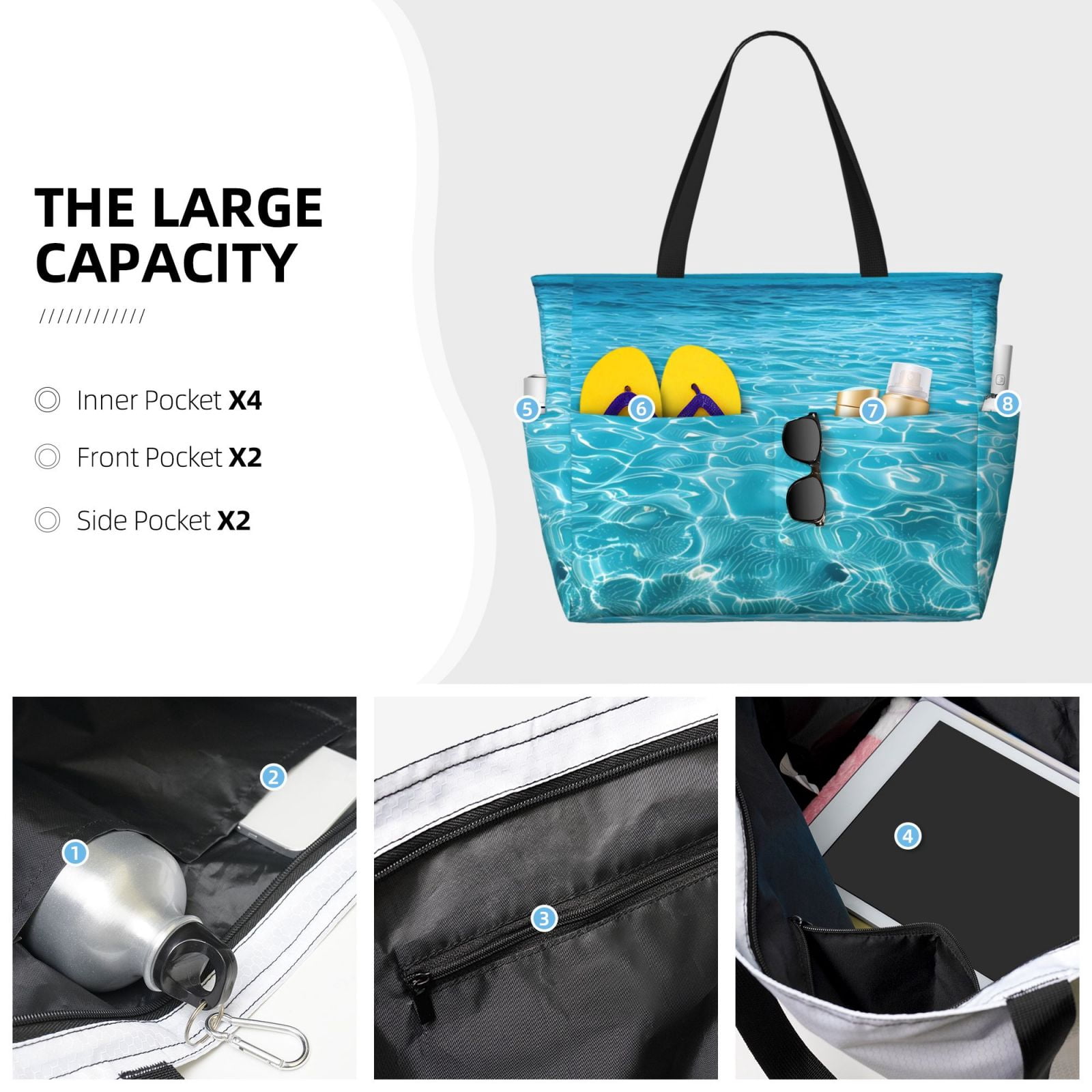 Lafuoo Crystal Clear Ocean Waves Pattern Large Capacity Beach Travel ...