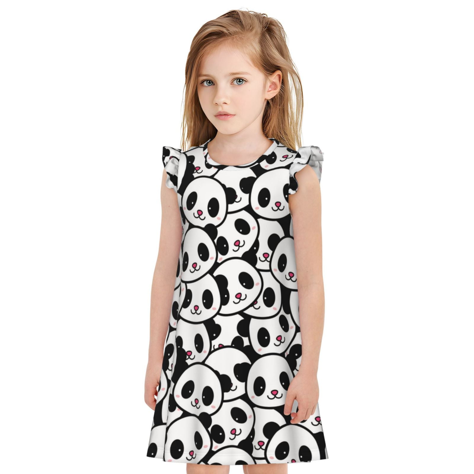 Lafuoo Cute Panda Face Pattern Girls' Small Flying Sleeve Nightdress ...