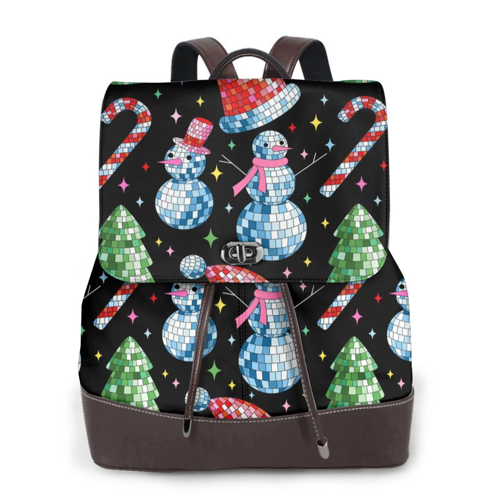 Lafuoo Disco Mirror Ball Snowman Pattern Leather Backpack, Adjustable ...