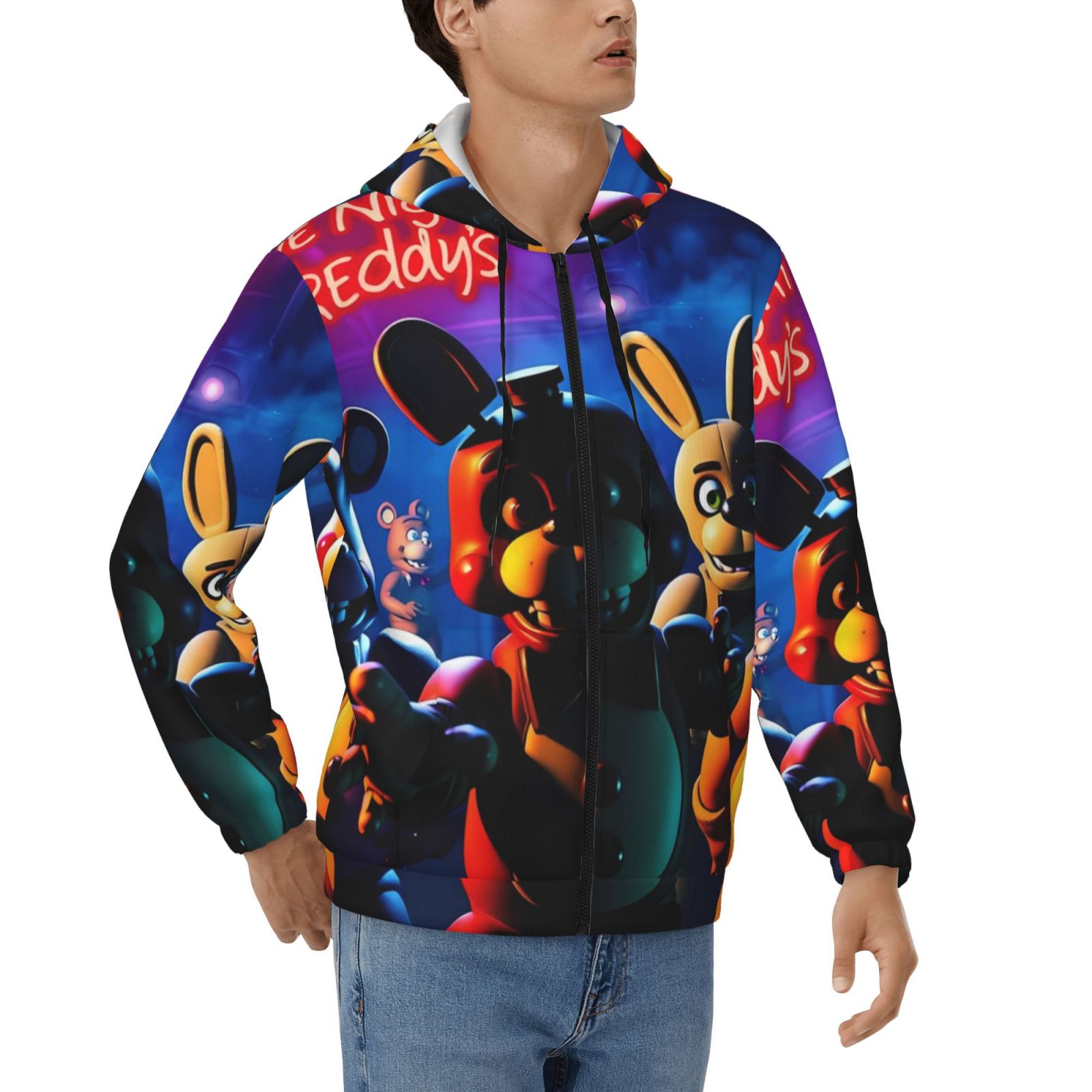 Lafuoo Five Nights At Freddy'S Pattern Men's Hooded Zip-Up Cardigan ...