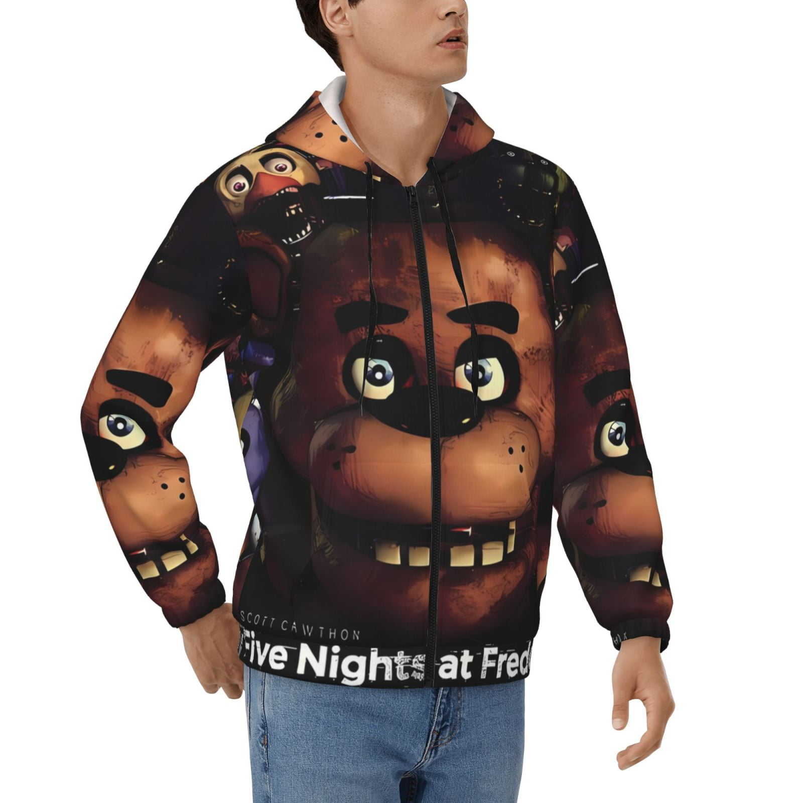 Lafuoo Five Nights At Freddy'S Pattern Men's Hooded Zip-Up Cardigan ...
