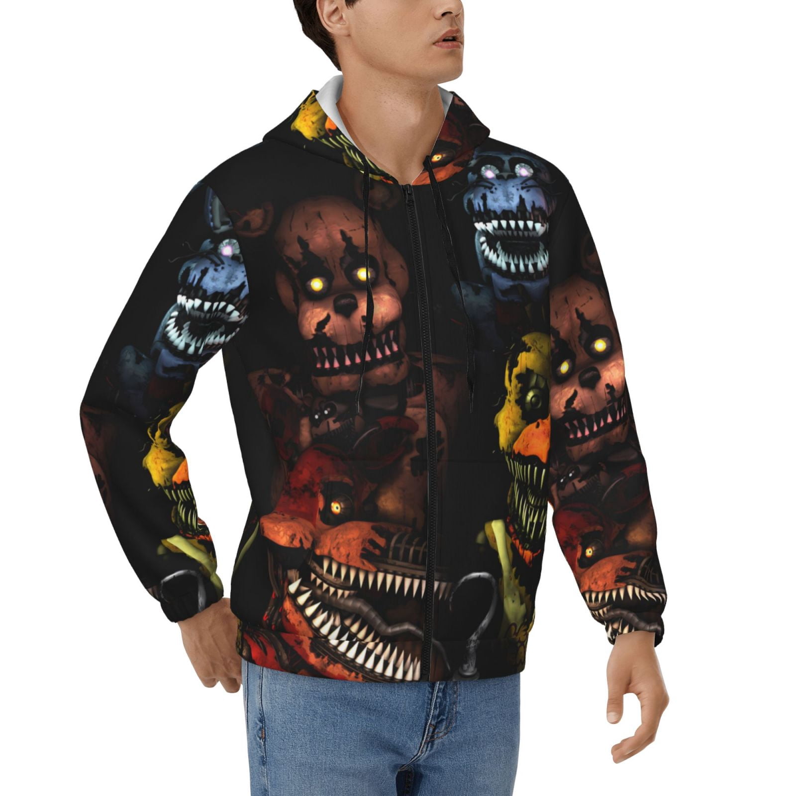 Lafuoo Five Nights At Freddy'S Pattern Men's Hooded Zip-Up Cardigan ...