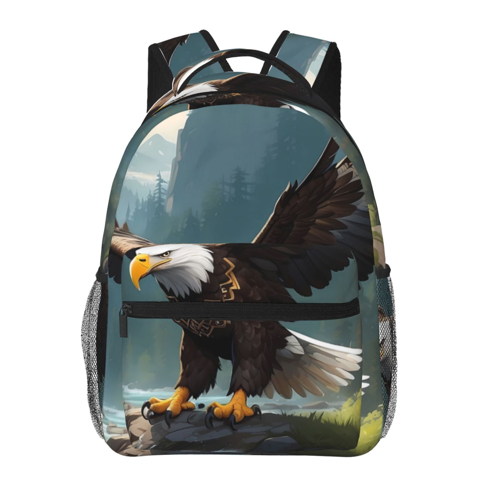 Lafuoo Forest River Bald Eagle Pattern Casual Backpack, Adjustable Shoulder Straps, Multi-pocket ...