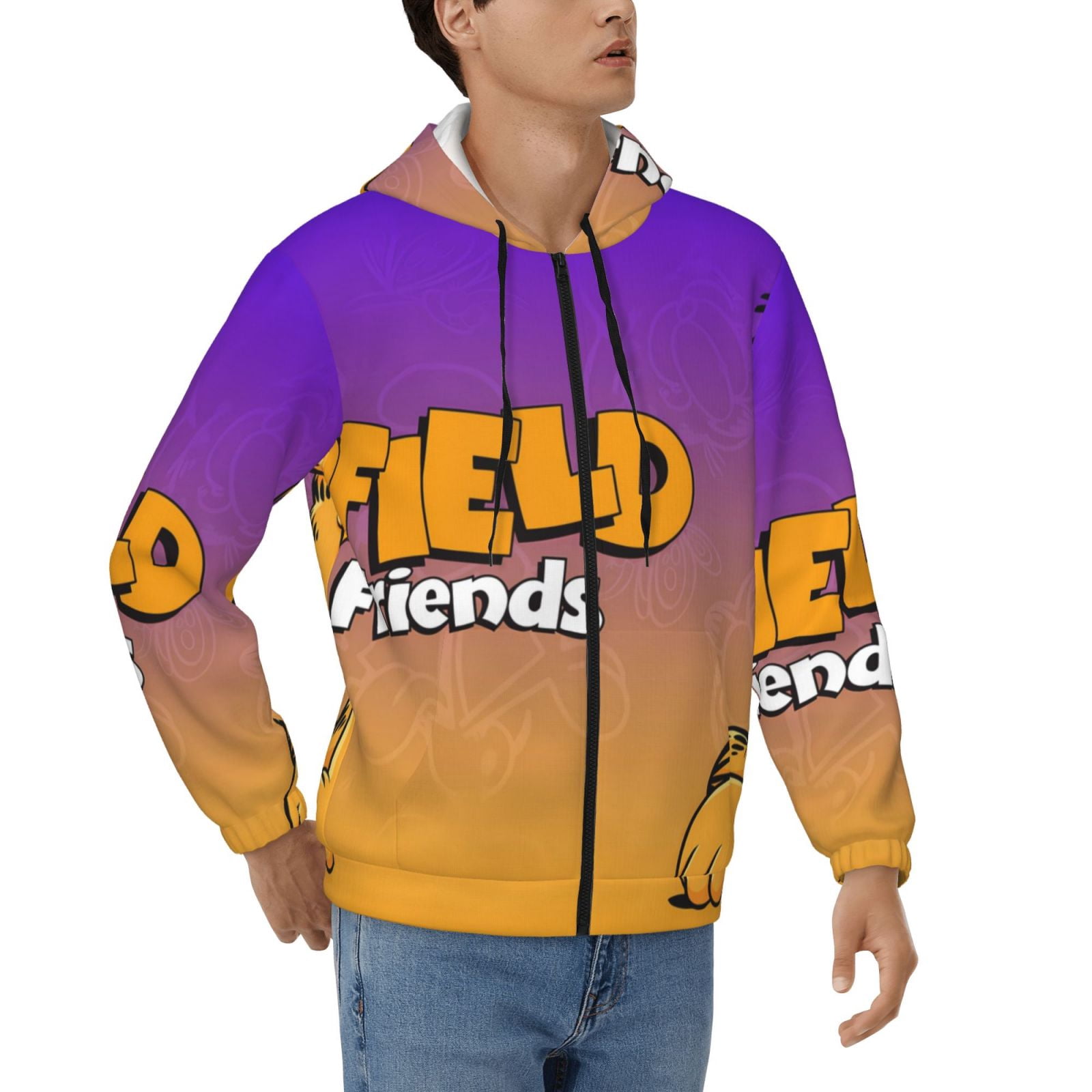 Lafuoo Garfield Pattern Men's Hooded Zip-Up Cardigan, Long-Sleeved ...
