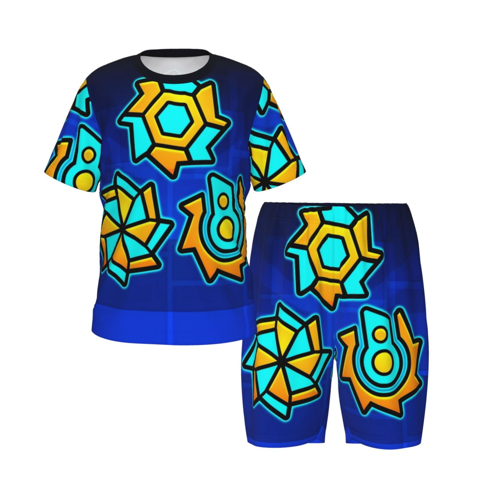 Lafuoo Geometry Dash Pattern Children's Short-Sleeved Pajama Set, Round ...
