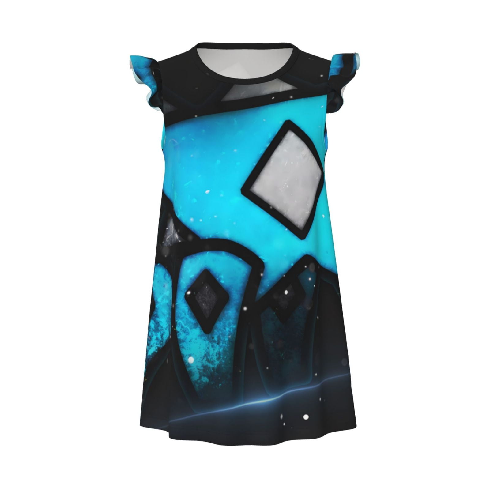 Lafuoo Geometry Dash Pattern Girls' Small Flying Sleeve Nightdress ...