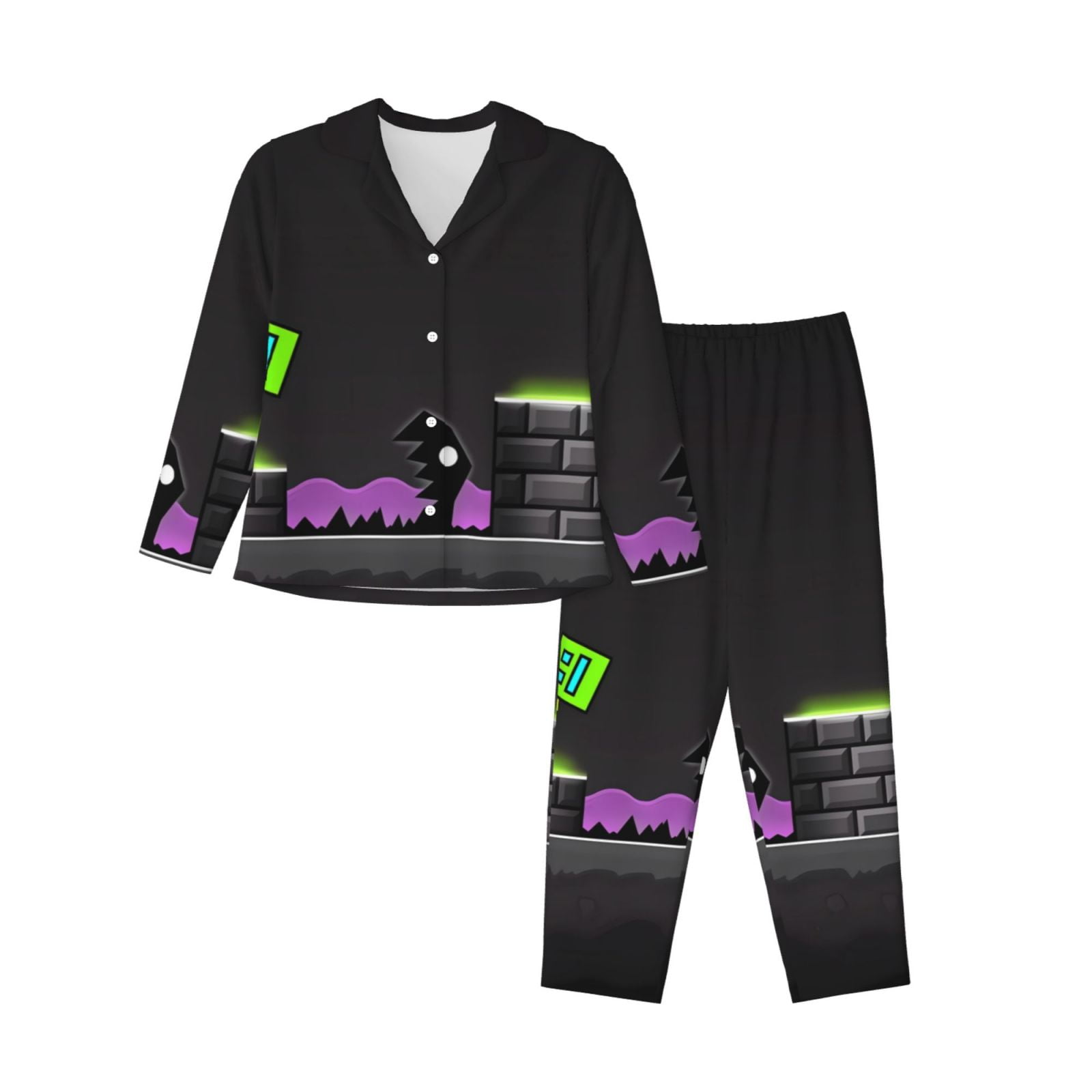 Lafuoo Geometry Dash Pattern Long Sleeve Cardigan Pajama Set, Button ...