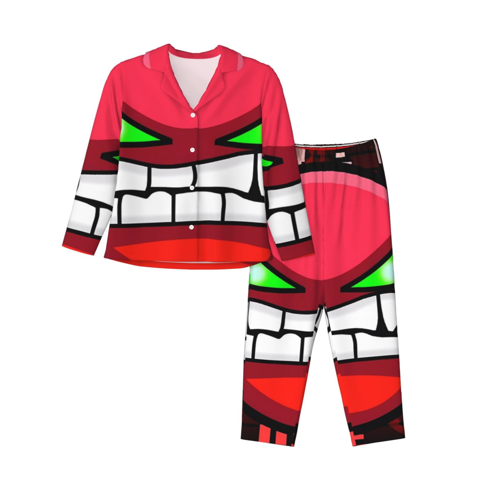 Lafuoo Geometry Dash Pattern Long Sleeve Cardigan Pajama Set, Button ...