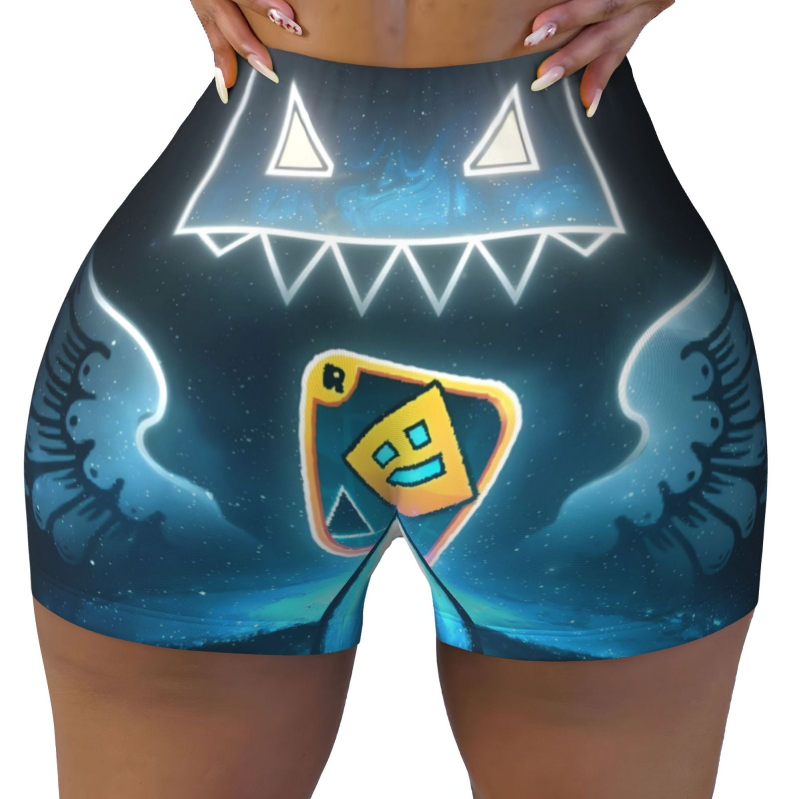 Lafuoo Geometry Dash Pattern Women's Sports Stretch Shorts with Pockets ...
