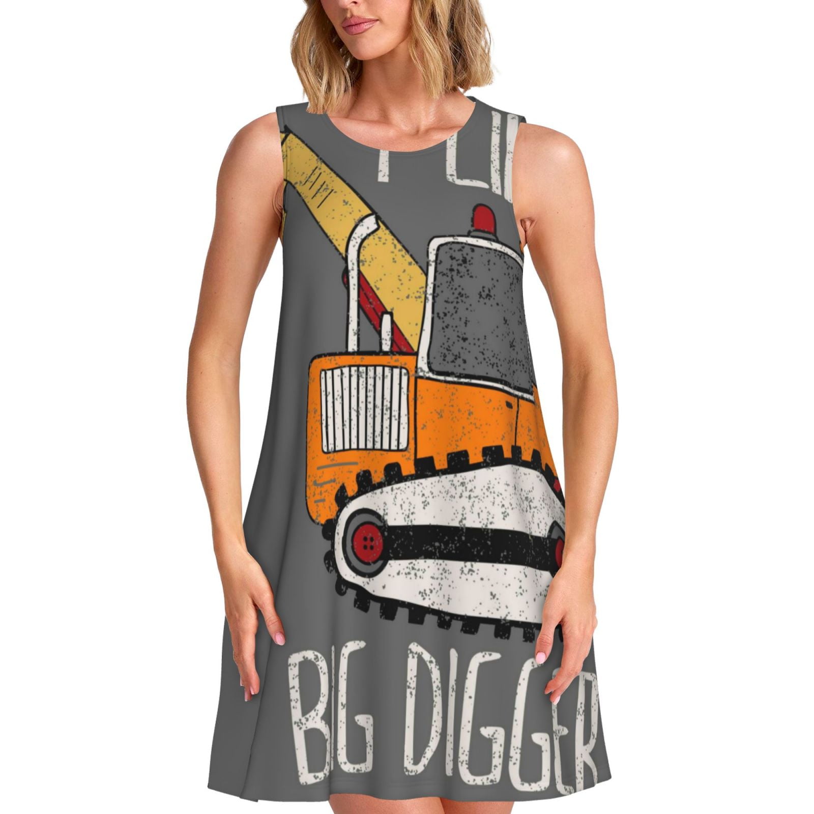 Lafuoo I Like Big Digger Pattern Women's Sleeveless Dress, Round Tie ...