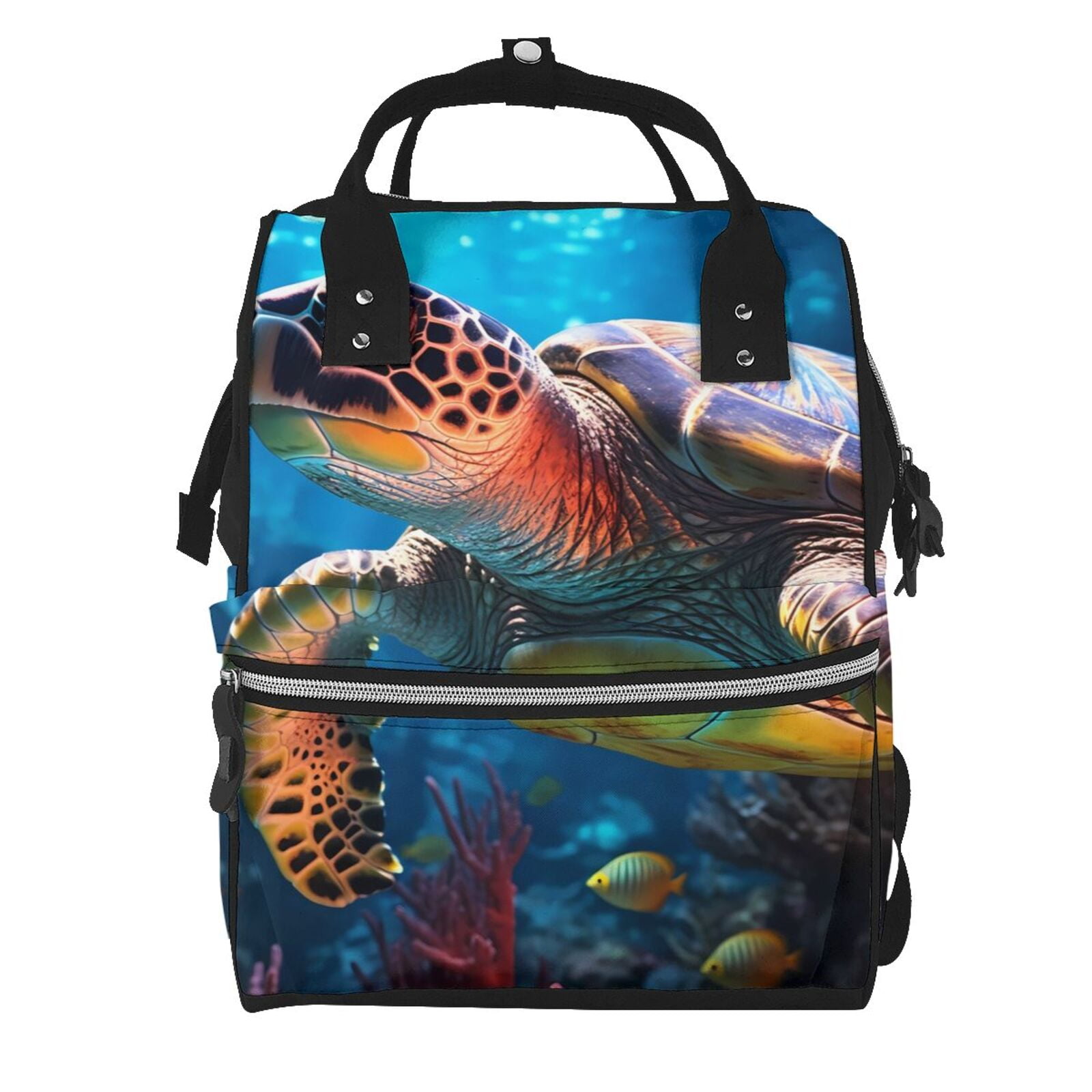 Lafuoo Ice Blue Ocean Sea Turtle Pattern Multifunctional Mommy Backpack ...