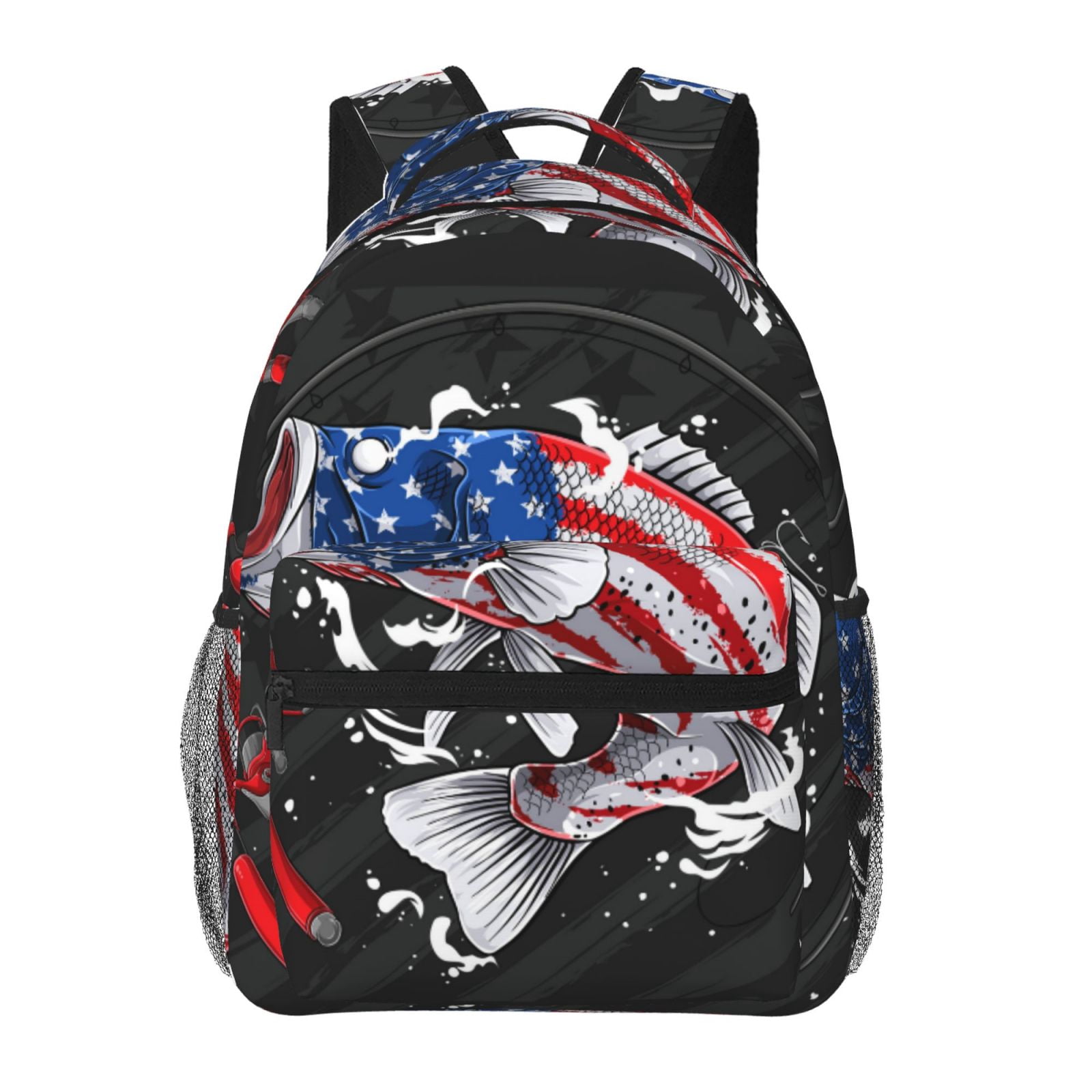 Lafuoo Largemouth Bass Fish in USA Pattern Casual Backpack, Adjustable ...