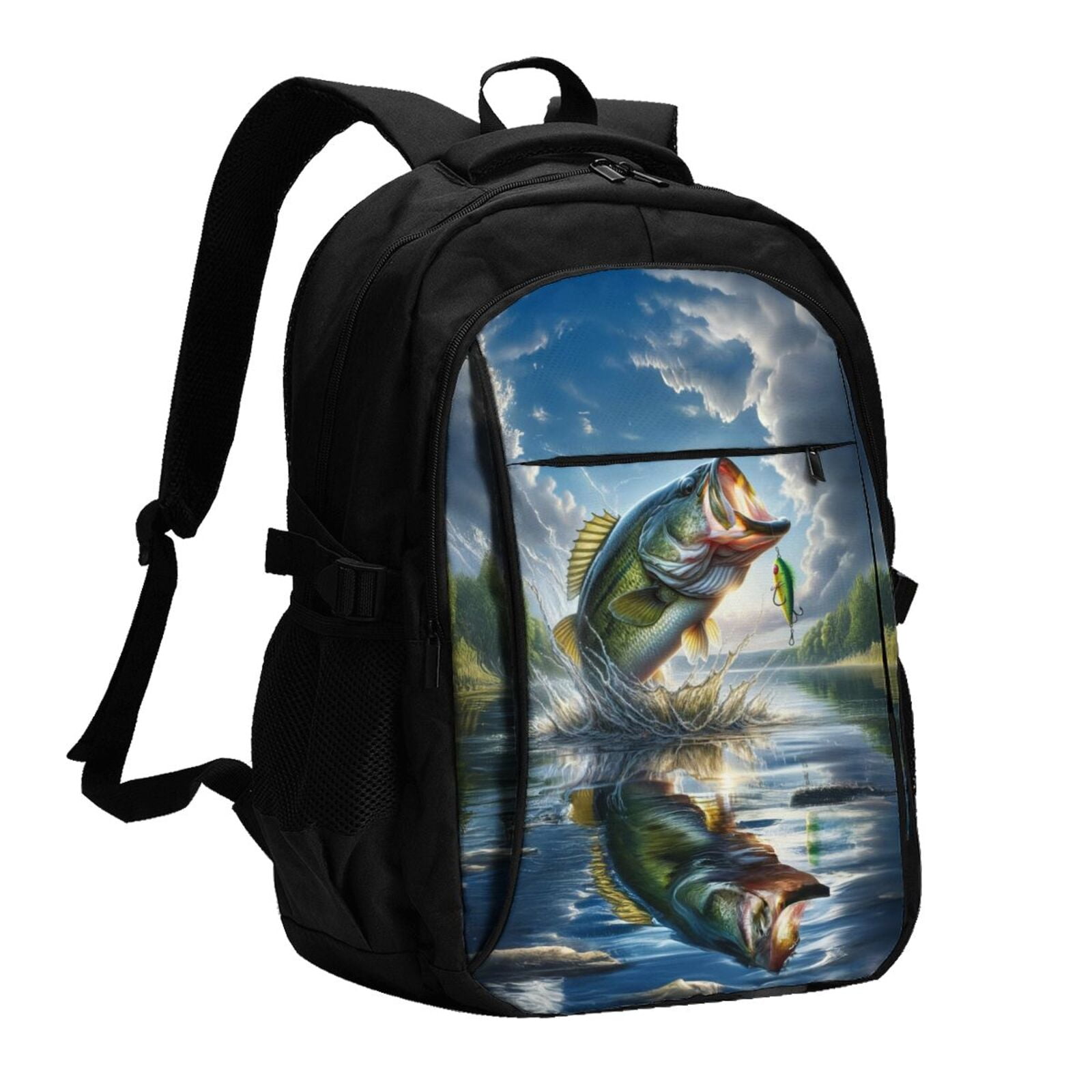 Lafuoo Largemouth Bass Jumping Out of The Water Pattern USB Backpack ...