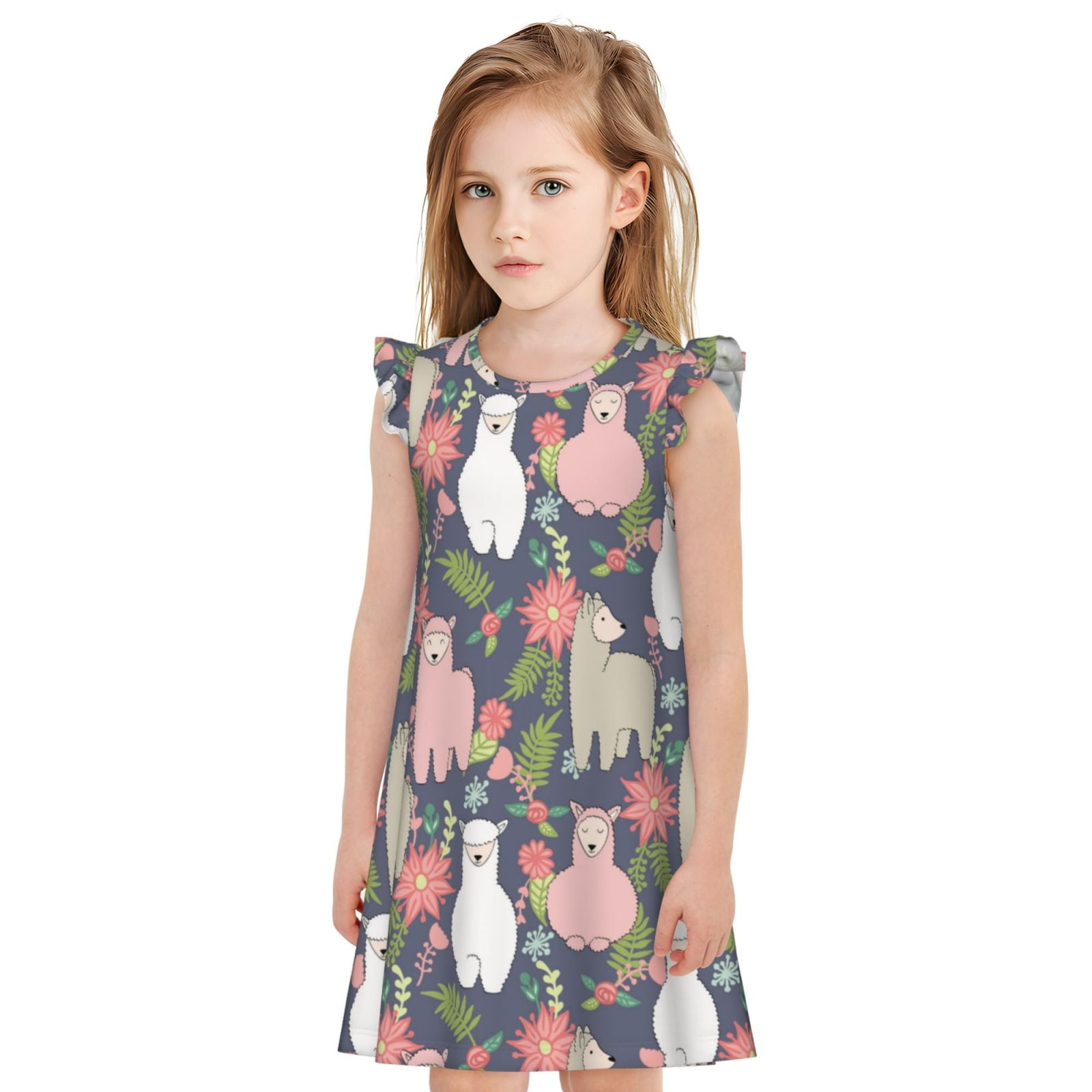 Lafuoo Llamas Pattern Girls' Small Flying Sleeve Nightdress, Suitable ...